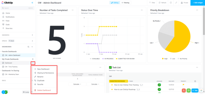 ClickUp Dashboard Tutorial & Examples 2023 [Create & Manage]