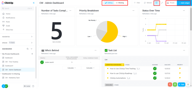 ClickUp Dashboard Tutorial Examples 2023 Create Manage 